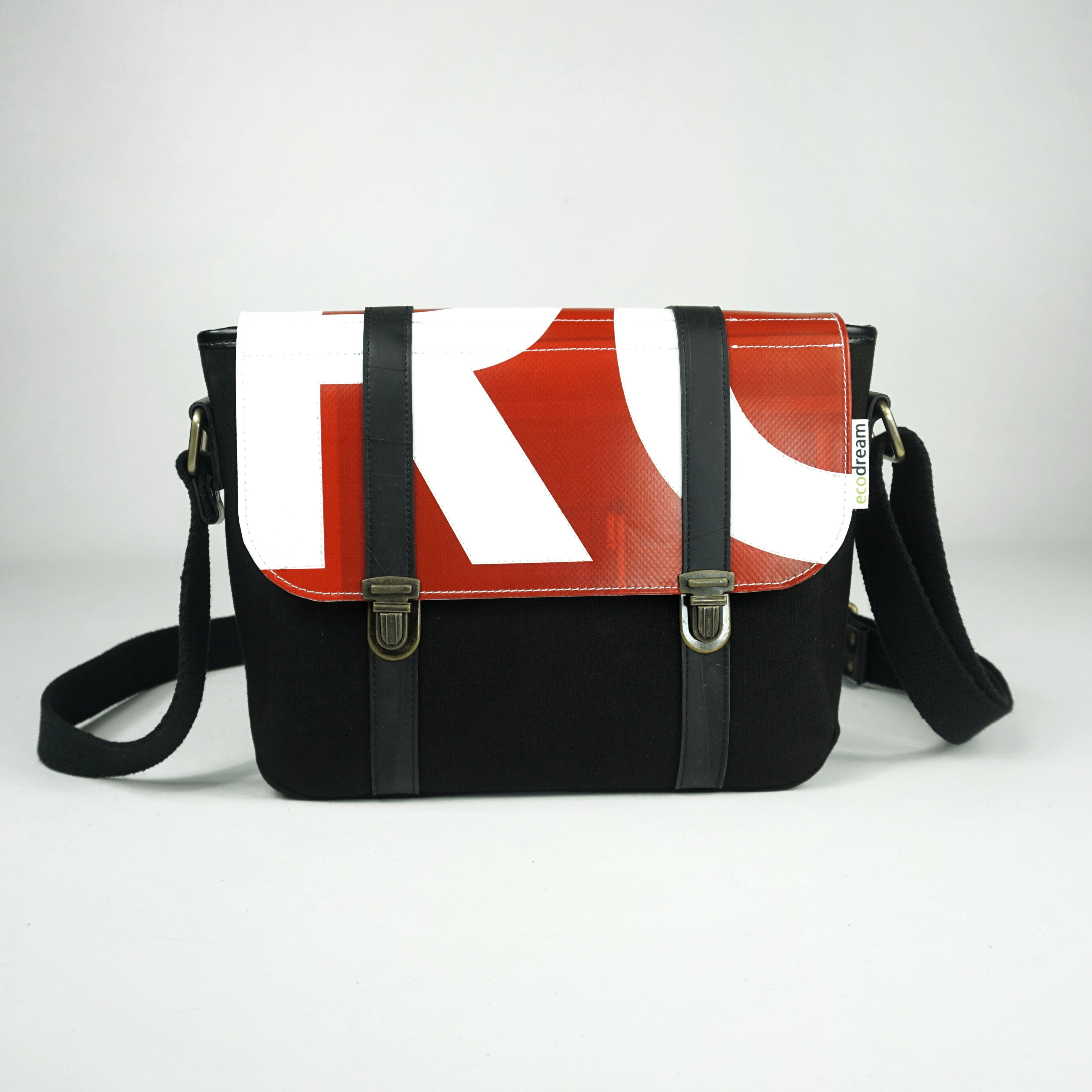 MN | borsetta in PVC rosso e bianco e tessuto nero [VEGAN] | ecodream